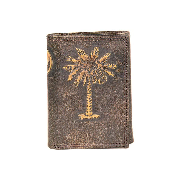 ZEP-PRO Palmetto Tree Burnished Trifold Wallet | Palmetto Moon